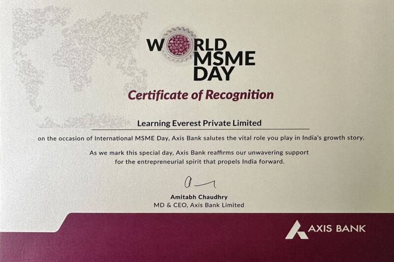 Sustaining the Momentum: Learning Everest Wins Axis Bank Certificate of ...